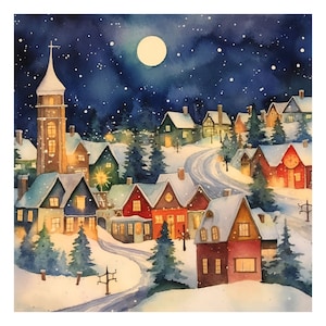 14 Watercolor Christmas Night Clipart Jpgs, Commercial Use,digital ...