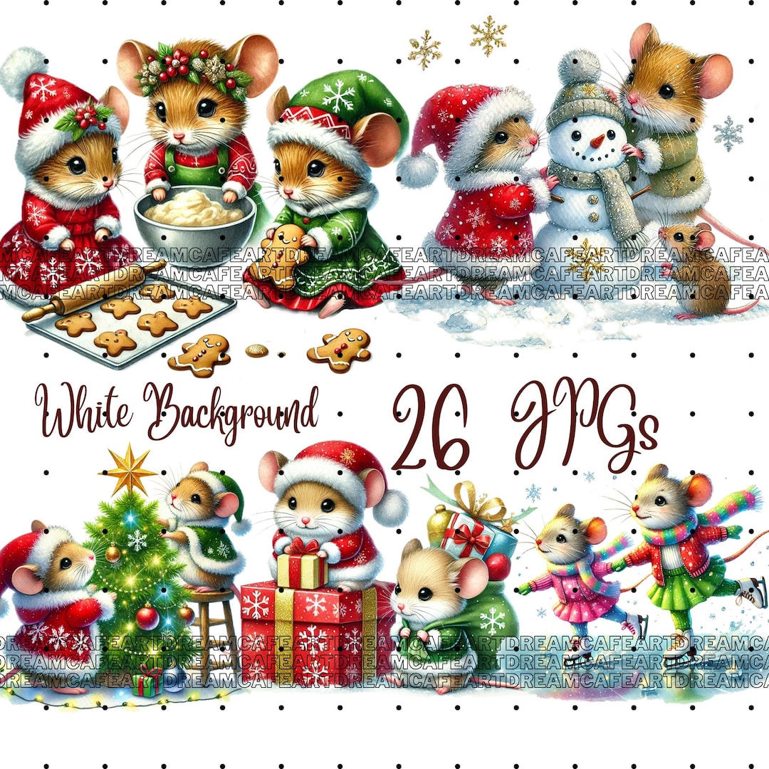 20 Jpgs, Christmas Mouse Clipart, High Quality, Digital Download, Card ...