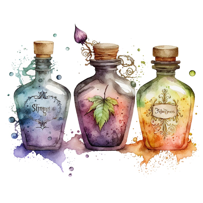 10 Potion Bottles Clipart, Jpgs, Digital Crafting, Paper Crafts, Cute ...