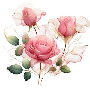12 Jpgs, Abstract Pink Roses Clipart Bundle, Dried Flowers, Printable ...