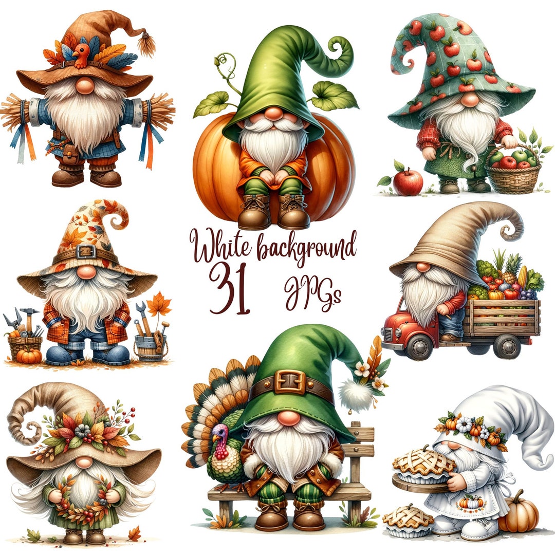 31 JPG, Gnome Thanksgiving Clipart Bundle,gnome Clipart Bundle,autumn ...