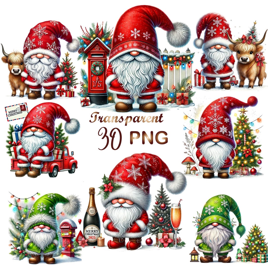 30 Png, Christmas Gnome Clipart Bundle, Christmas Clipart, Winter Gnome ...