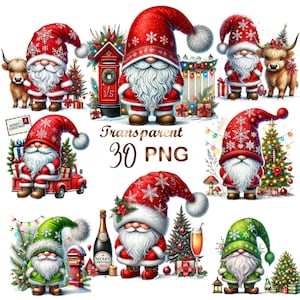 30 Png, Christmas Gnome Clipart Bundle, Christmas Clipart, Winter Gnome ...