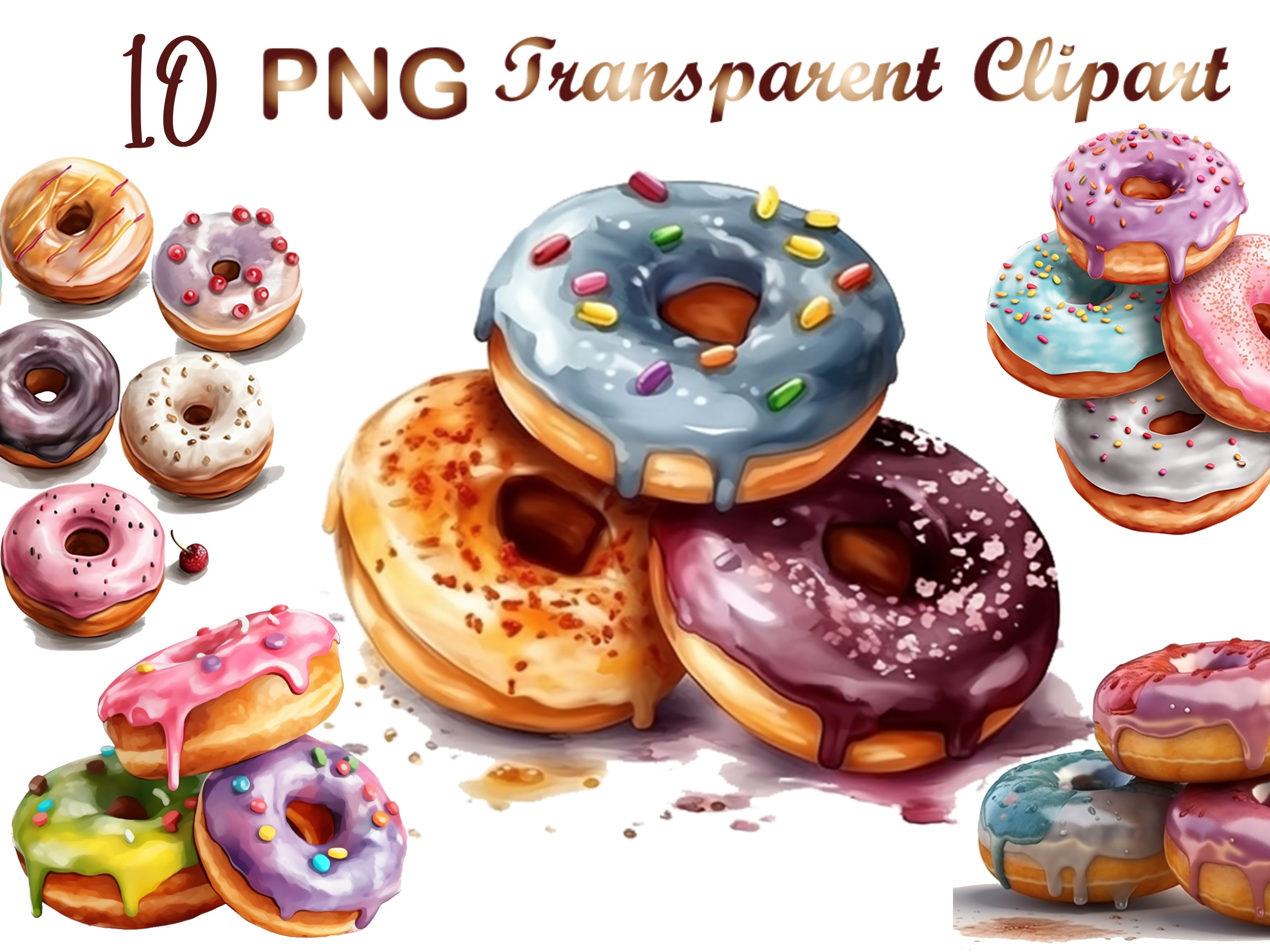 10 Watercolor Donuts Clipart,donuts Clipart,food Clipart,donut Png ...