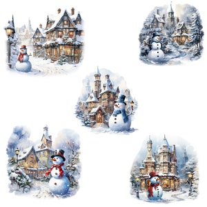 15 Snowman Night Clipart Bundle PNG, Winter Snowman Clipart, Christmas ...