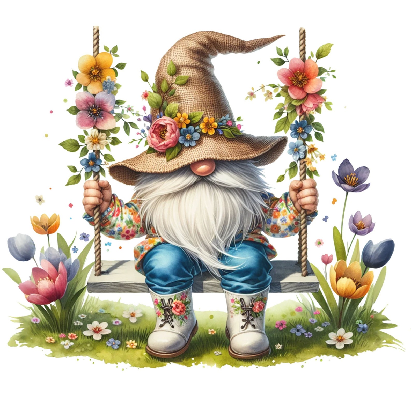 30 PNG, Watercolor Gnomes Garden Collection Clipart Bundles,gnome With ...