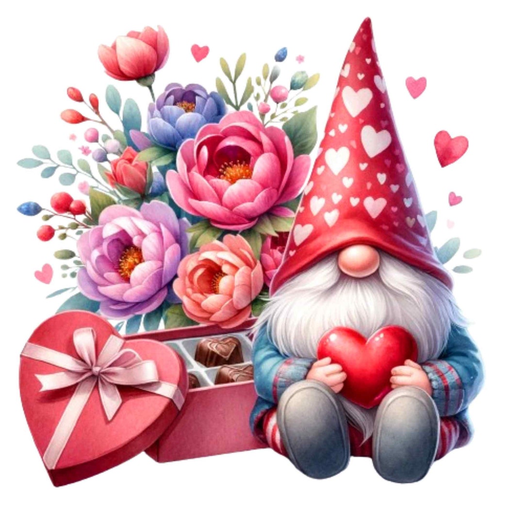 12 Cute Watercolor Valentine Gnome Png, Gnome Valentines Png, Valentine ...