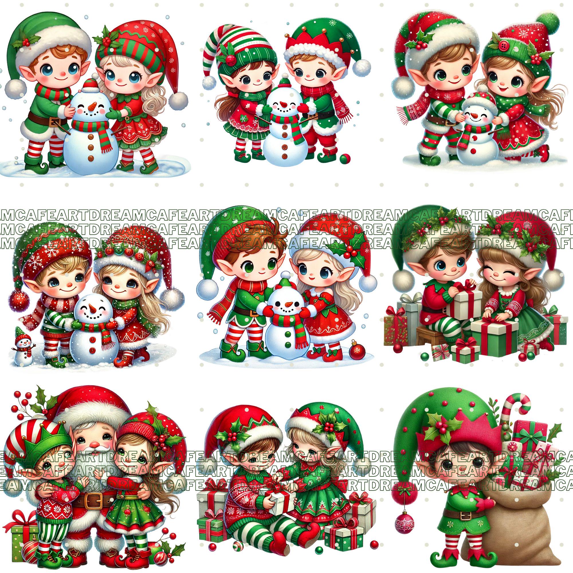 70 PNG Cute Elfs Clipart Bundle, X-mas Clipart, Adorable Holiday Elves ...