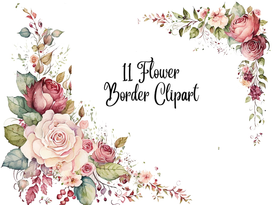 11 Flower Border Clipart, High Quality Jpgs, Digital Download Card ...