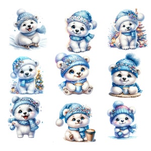 21 PNG, Christmas Polar Bear Clipart Bundle, Polar Bear Clip Art, Cute ...