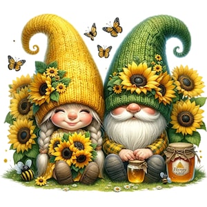 26 Png,sunflower Gnome Clipart Bundle,garden Gnome Watercolor Clipart ...