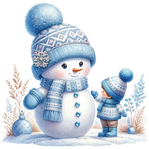 31 PNG, Watercolor Blue Snowman Collection Clipart, Festive Snowman ...
