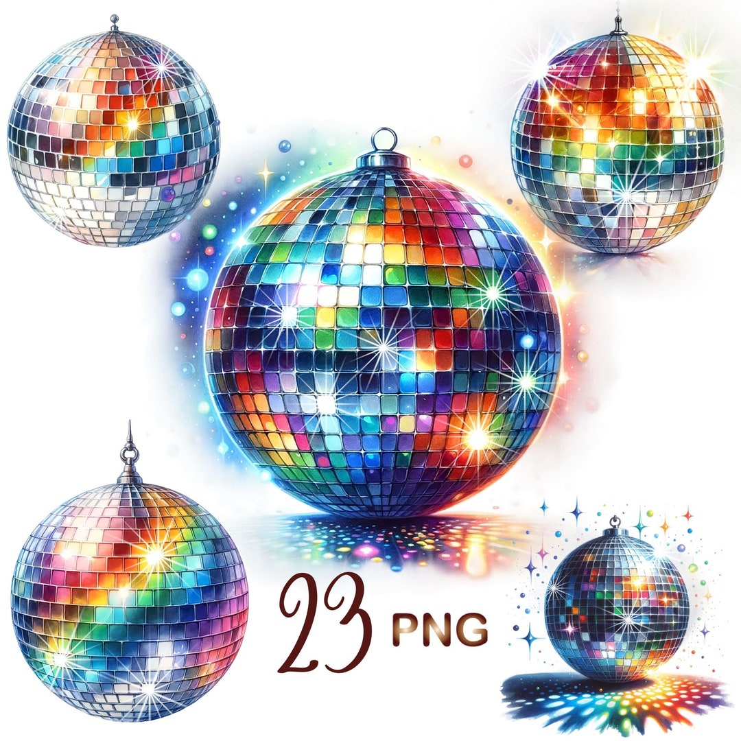 Watercolor Disco Ball Clipart Bundle, Retro Party PNG (digital Download ...