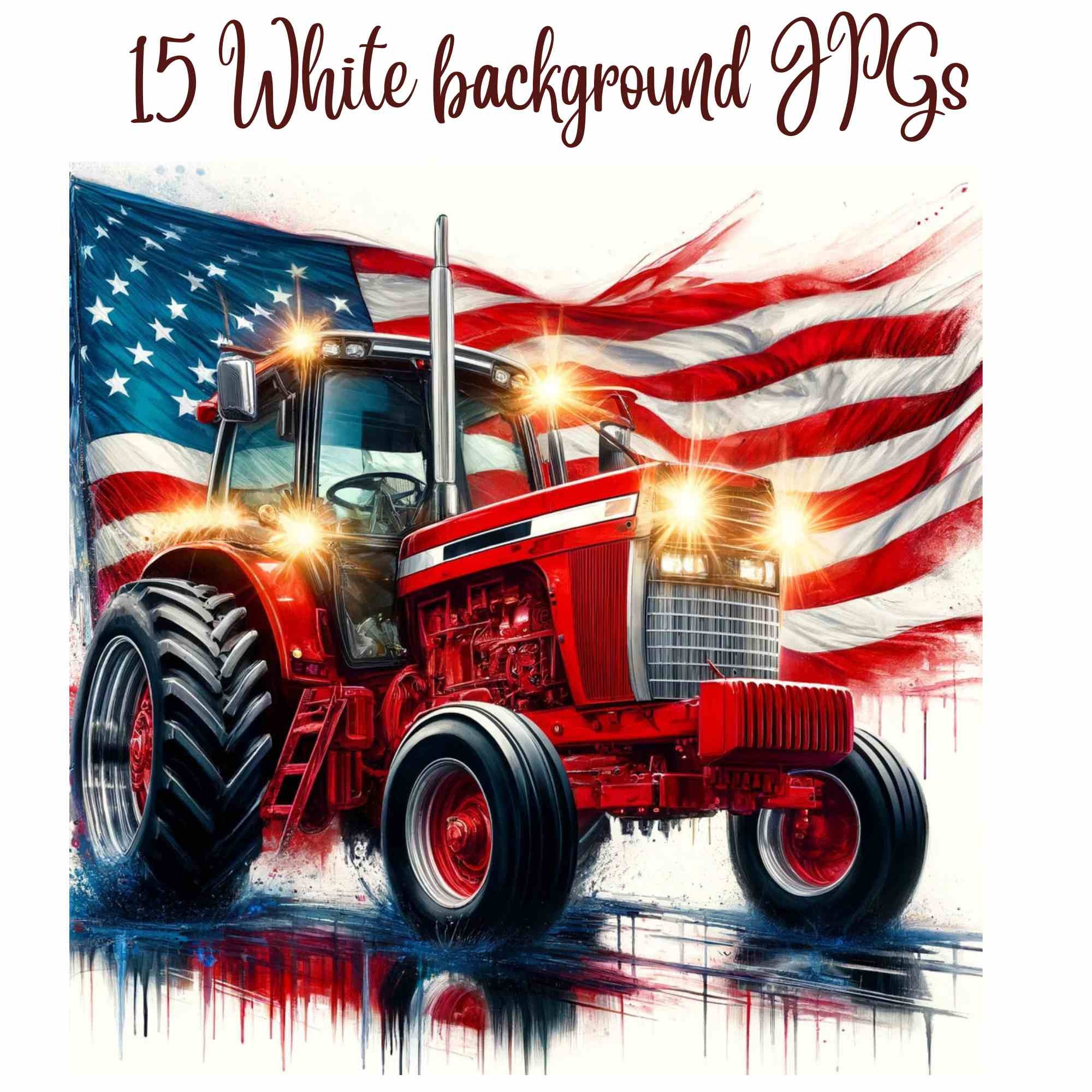 15 Tractor Clipart, American Flag Tractor, Watercolor Farm Tractor ...