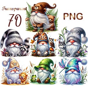 70 PNG, Gnomes With Animals Clipart Bundle, Cute Gnomes Clipart Bundle ...