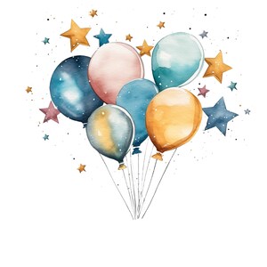 11 PNG. Watercolor Birthday Clipart, Happy Birthday Bundl, Balloons ...