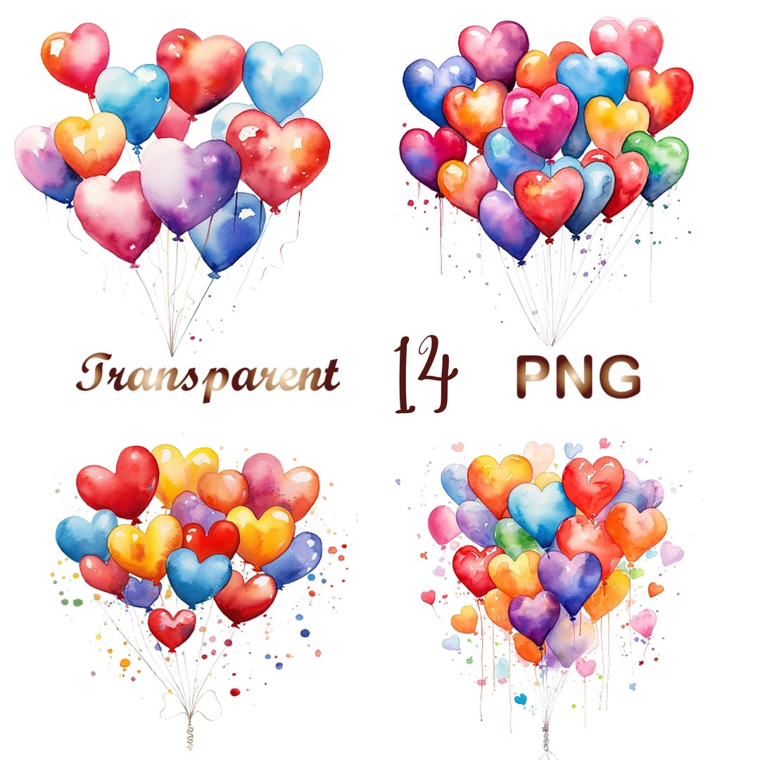 30 PNG Watercolor Valentine's Day Balloons Clipart, Valentines Day ...