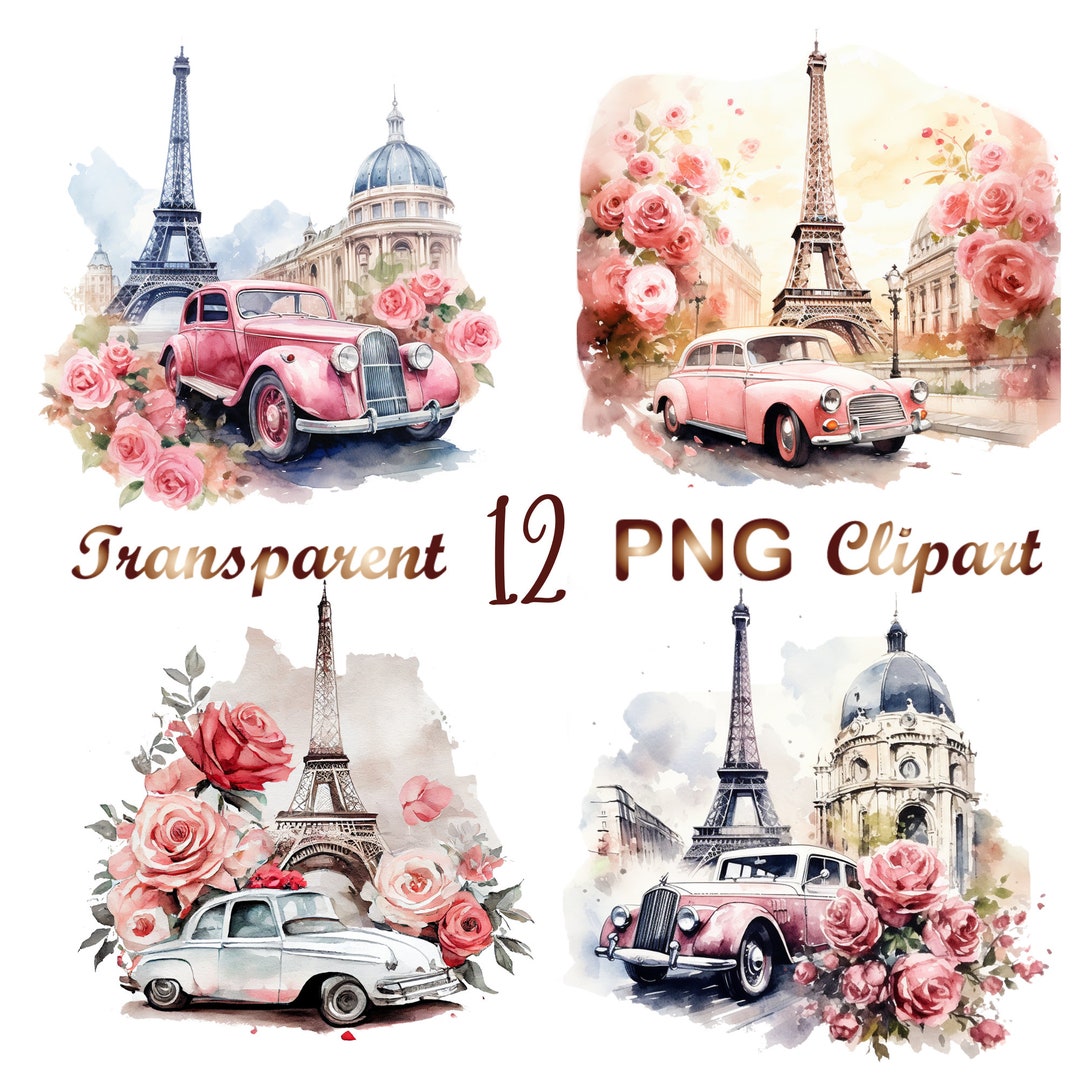 12 Watercolor Romantic Paris Clipart PNG, Paris Clipart, Romantic Paris ...