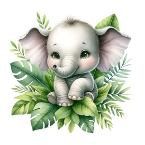 30 PNG, Watercolor Baby Animals in Leaves Clipart, Safari Animals ...