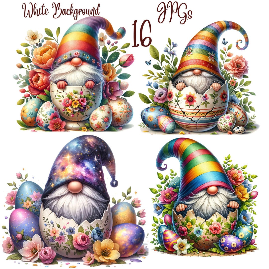 16 Jpgs,easter Gnome Clipart Bundle,easter Clipart,easter Gnome,digital ...