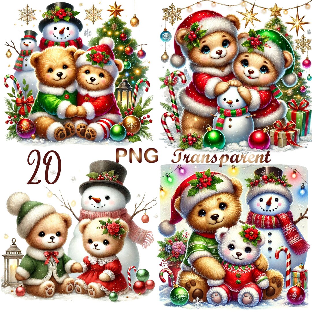 20 PNG, Christmas Bears Clipart Bundle, Graphic Design Bears, Cute X ...