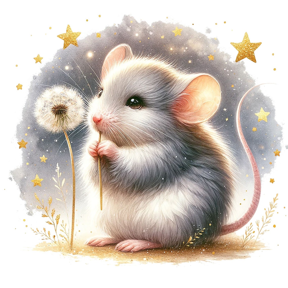 12 PNG/JPG, Mice Wish Clipart, Dandelion Design Clipart, Wall Art ...