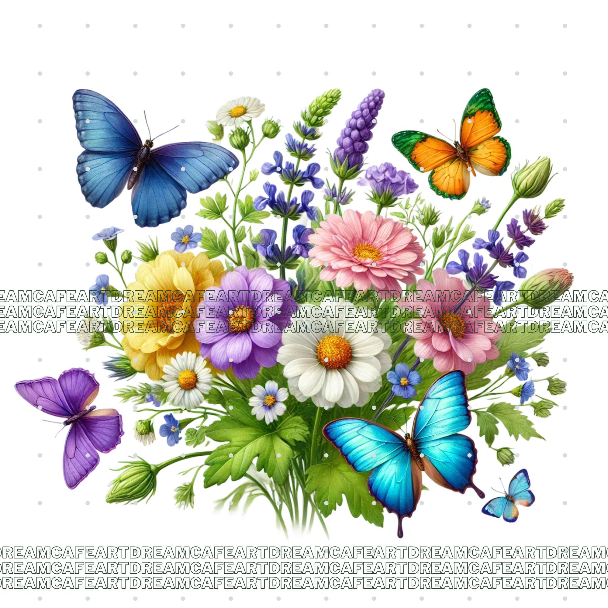 60 PNG Butterfly Gardens Clipart Bundle, Butterfly Wildflowers Art ...