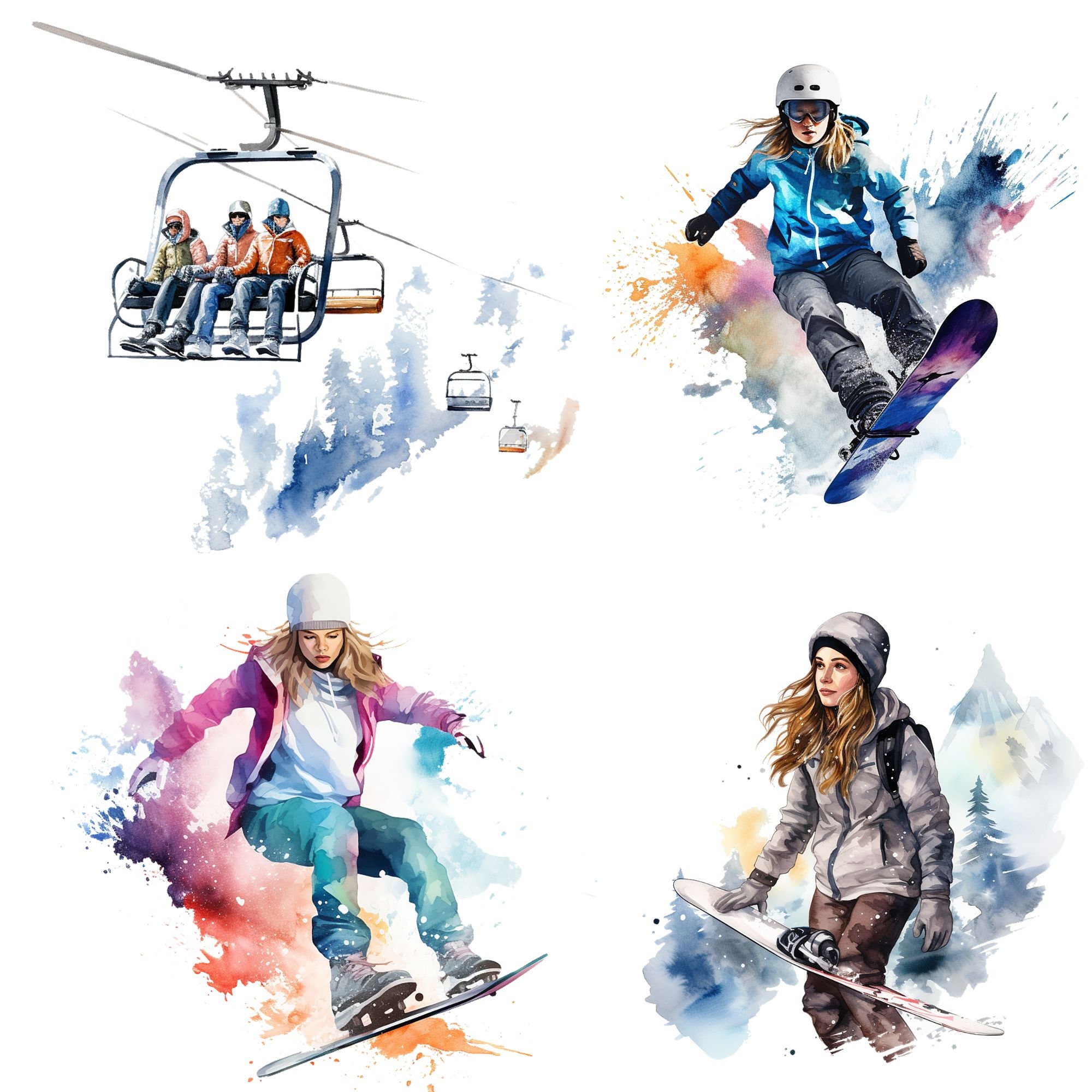 20 PNG Set 1 Winter Sports Clipart Bundle, Snowboarding Clipart PNG ...