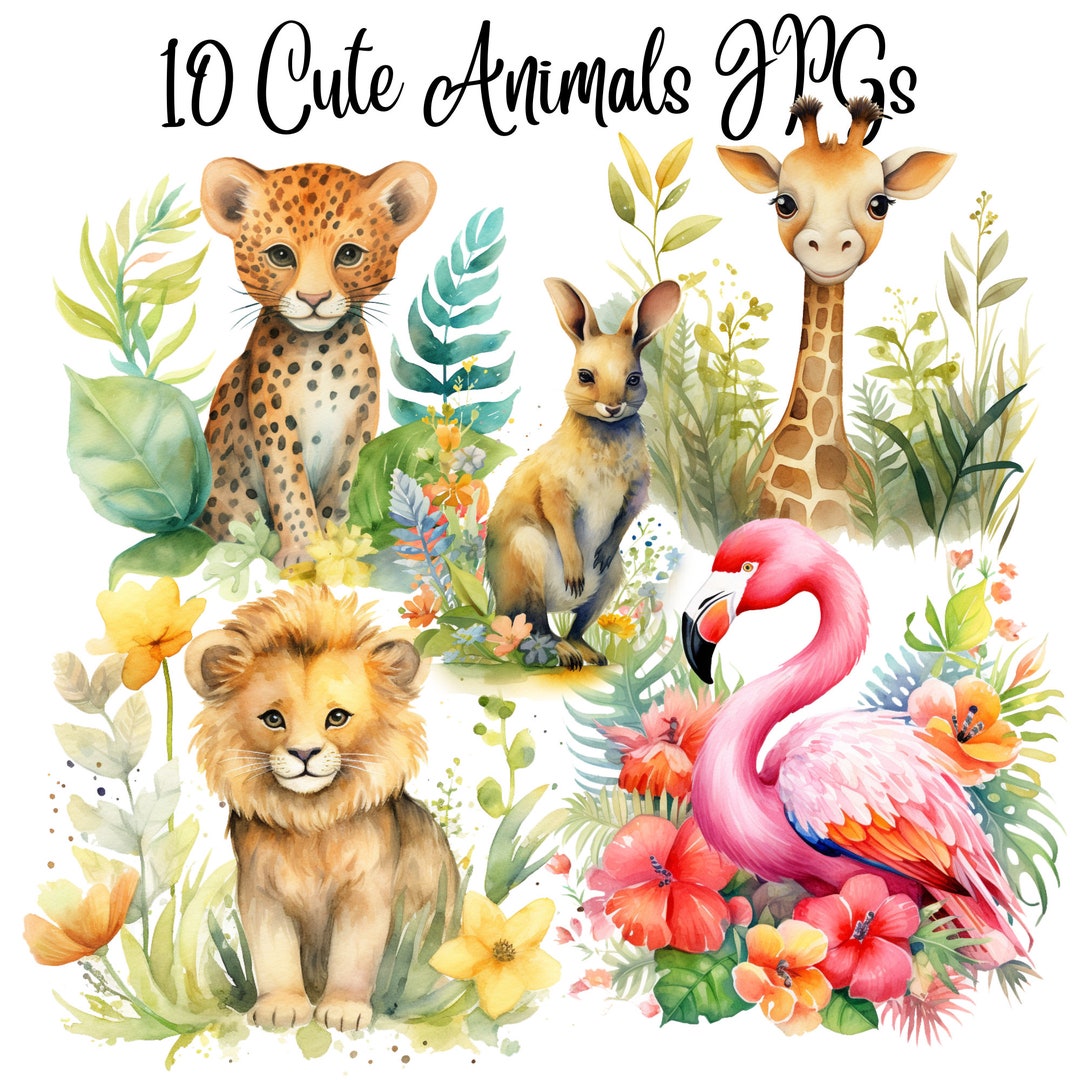 10 Watercolor Cute Baby Animals Watercolor Clipart, Jpgs, Digital ...