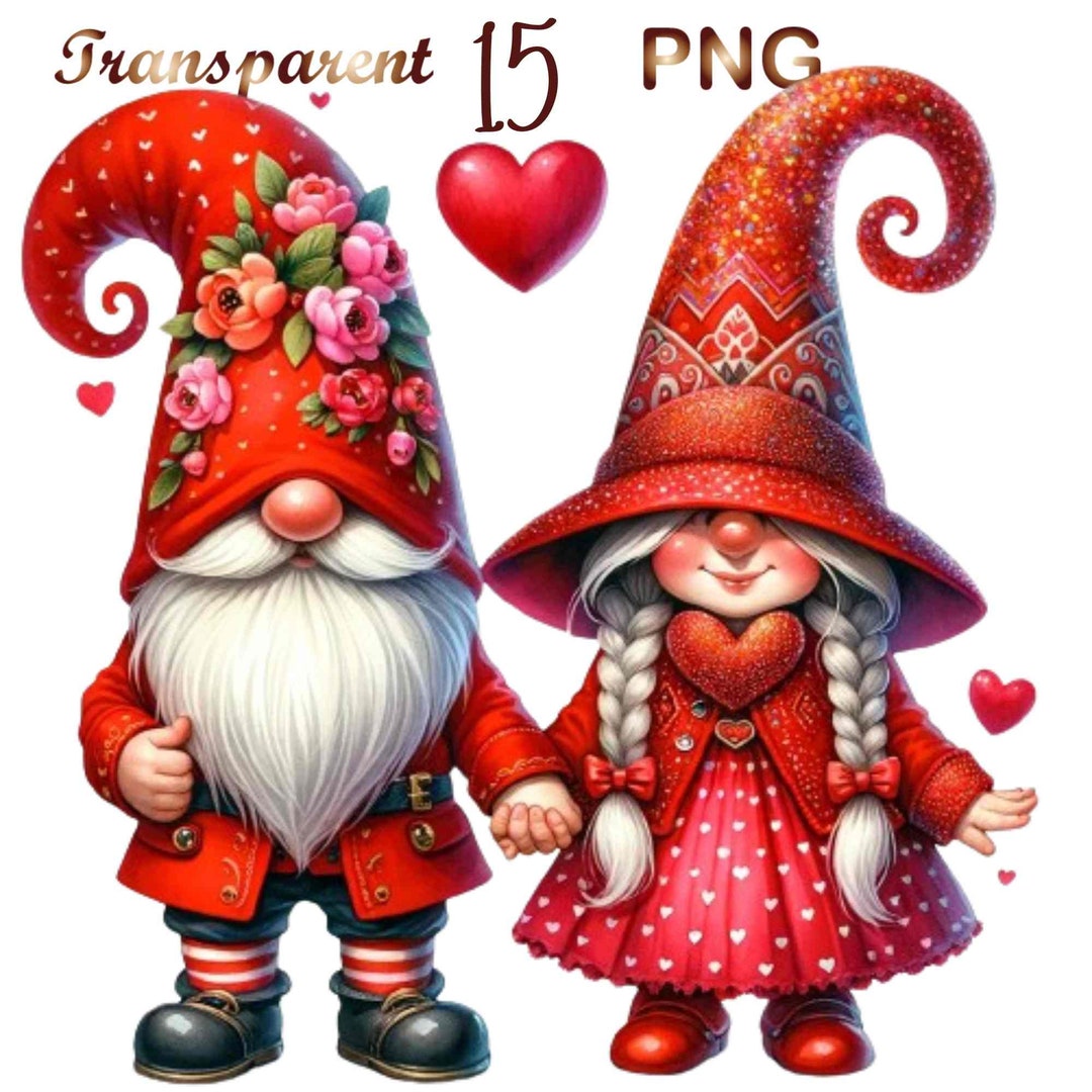 15 Cute Watercolor Valentine Gnome Png, Gnome Valentines Png, Valentine ...