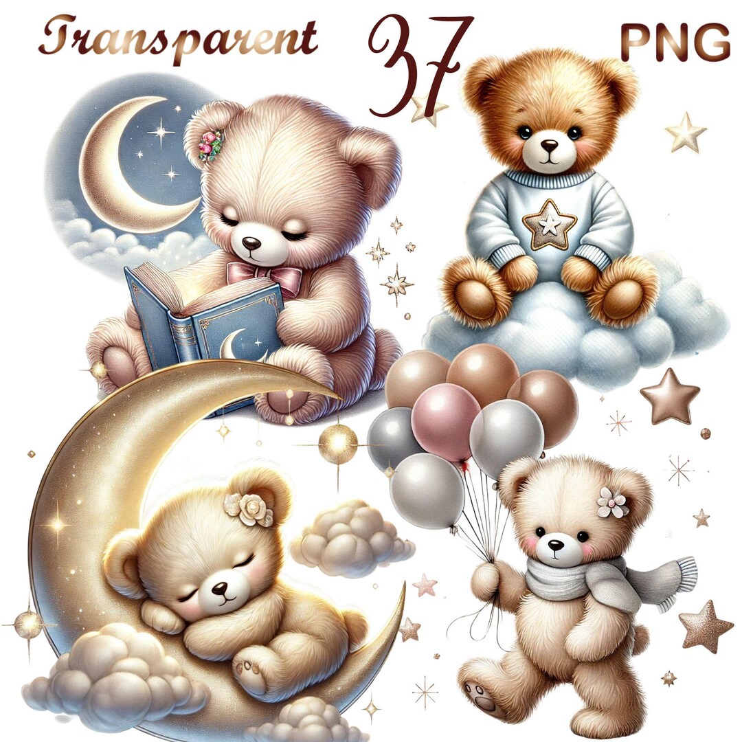 37 PNG Teddy Bear Clipart Bundle, Adorable Teddy Bear Graphics Dtsigns ...