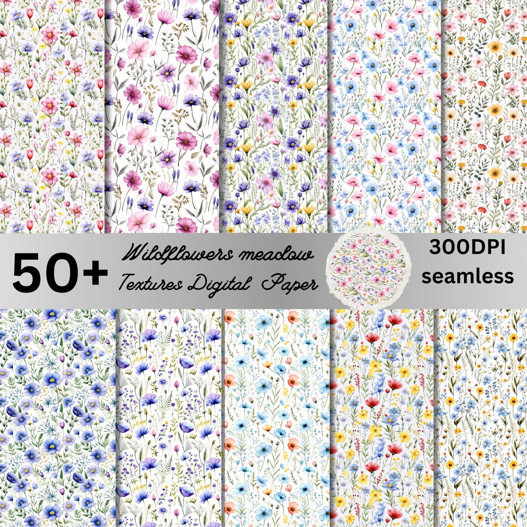 Seamless Wildflowers Meadow Digital Paper, Seamless Wildflowers ...