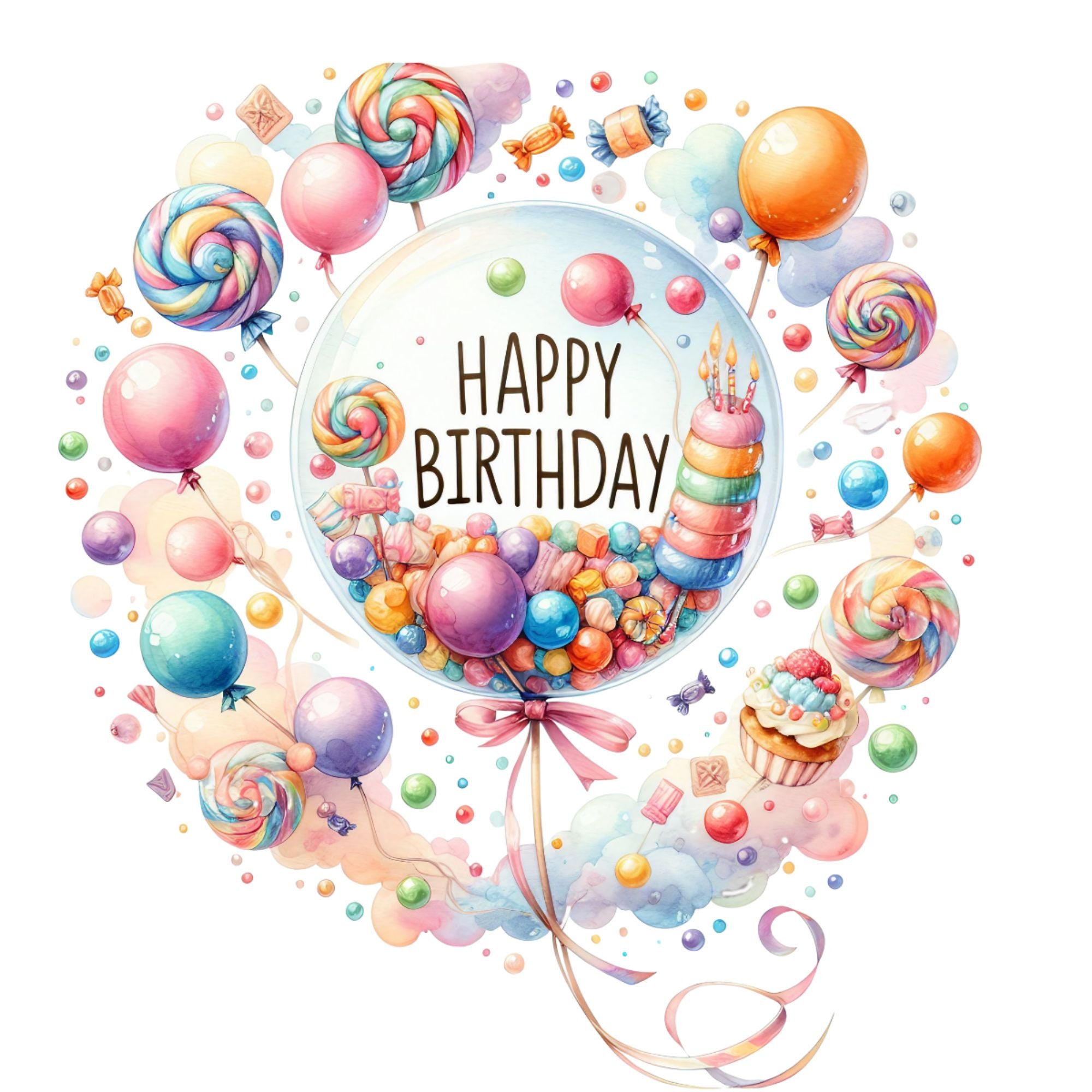 35 PNG, Happy Birthday Clipart Bundle, Celebration Balloon, Watercolor ...