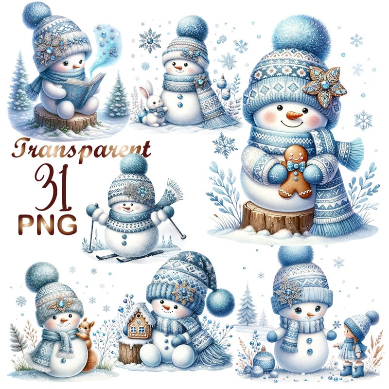 Blue Hat Snowman Clipart - Etsy UK