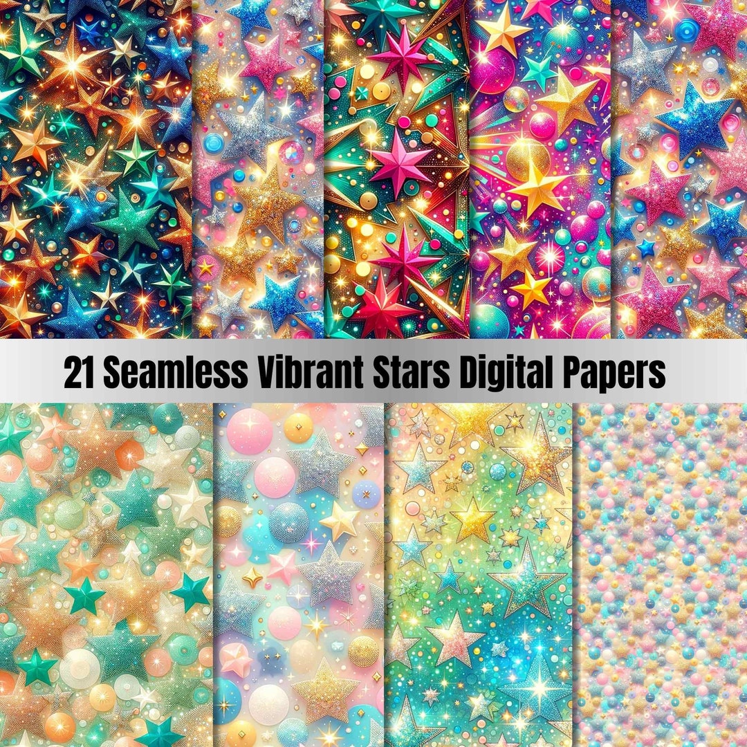 21 Seamless Stars Digital Paper,jpgs,stars Background,magical Rainbow Backdrop, Birthday Digital ...