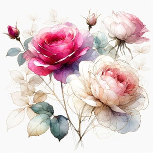 22 Jpgs, Abstract Roses Clipart Bundle, Dried Flowers, Printable ...