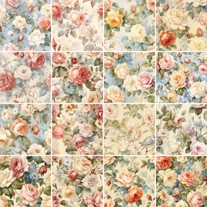 25 Vintage Flowers Seamless Digital Paper, Shabby Chic Floral Seamless ...