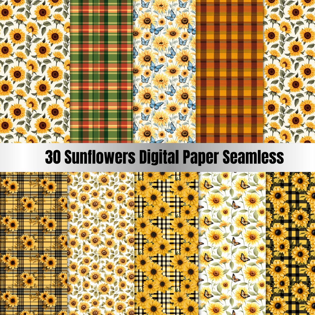 30 Watercolor Sunflowers Digital Paper,seamless Autumn Fall Printable ...