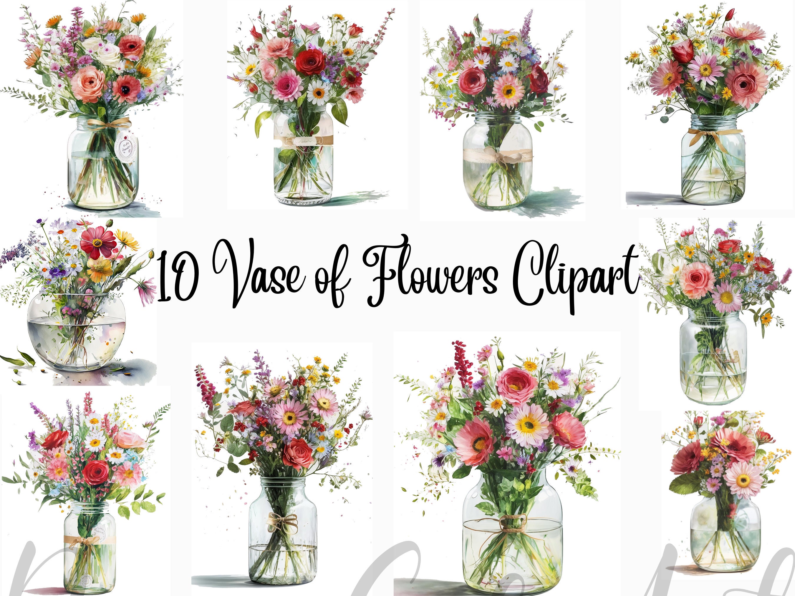 10 Vase of Flowers Clipart High Quality Jpgs Digital - Etsy Australia