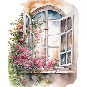 10 Watercolor Spring Window Clipart, Jpgs, Digital Planner, Paper ...