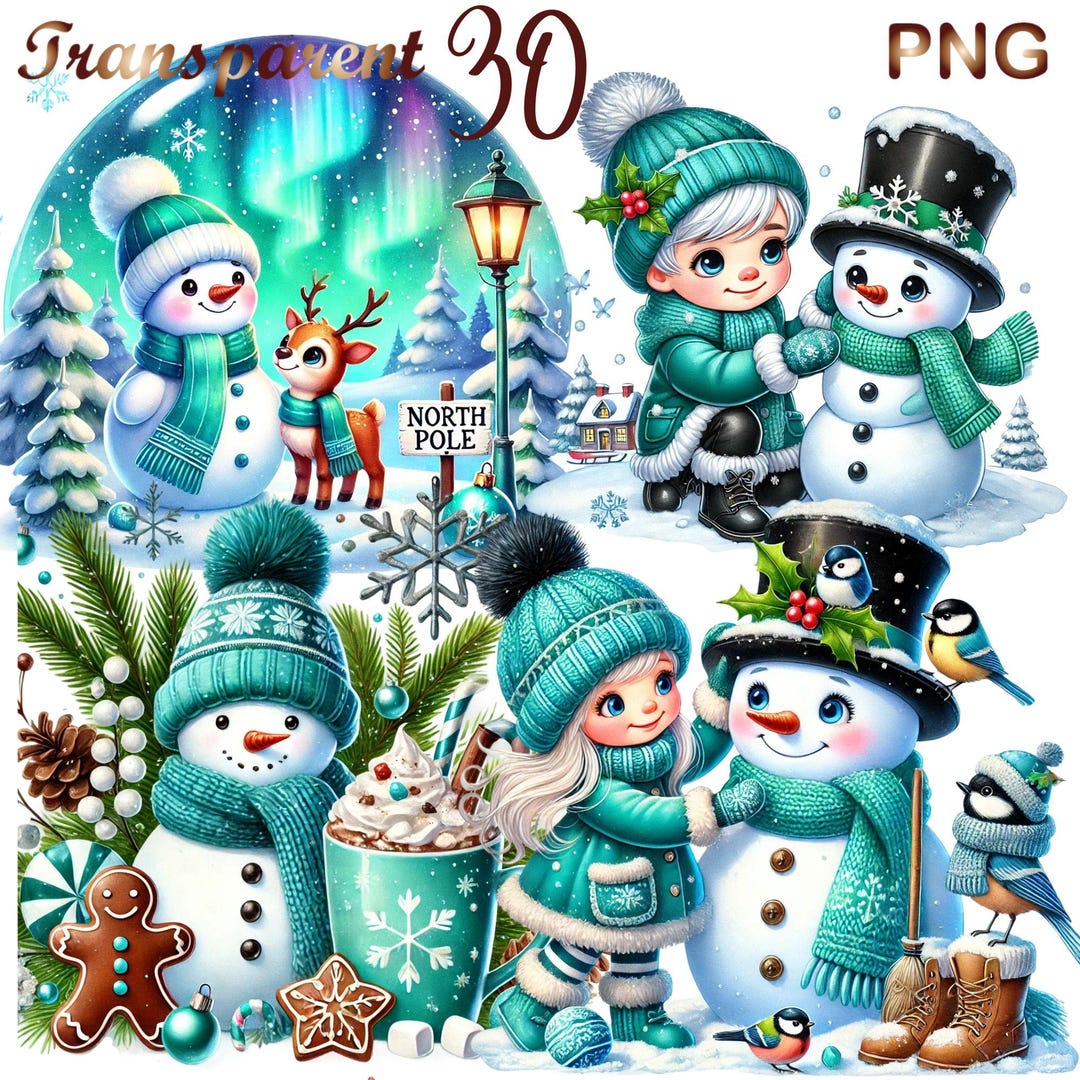 30 PNG Christmas Snowman Bundle Clipart, Festive Snowmen Graphics ...