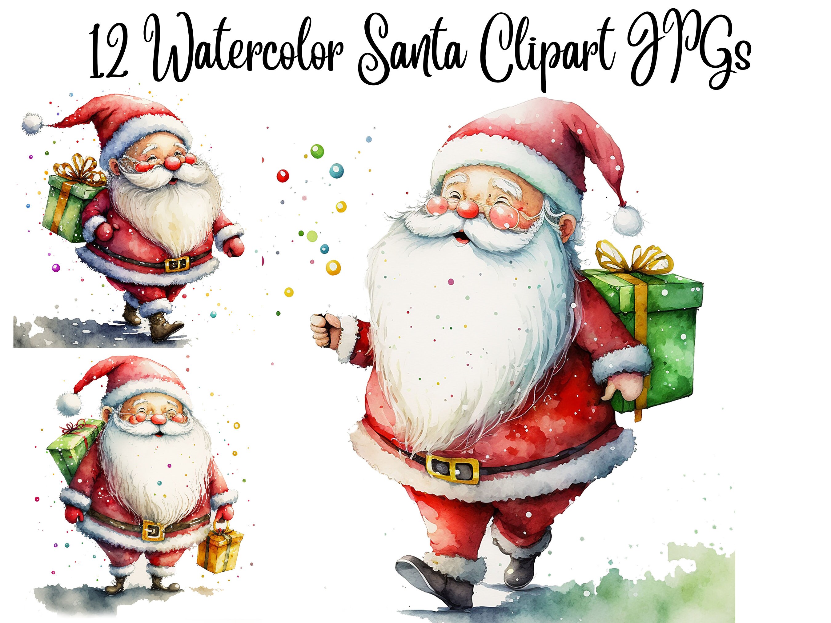 12 Santa Claus Clipart, High Quality Jpgs, Digital Download - Card ...