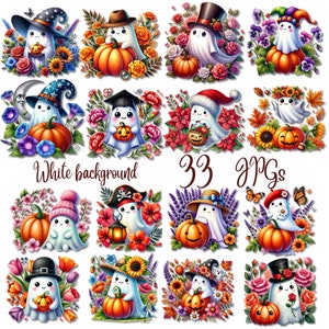33 JPG, Watercolor Cute Ghost Clipart Bundle, Halloween Clipart Bundle ...