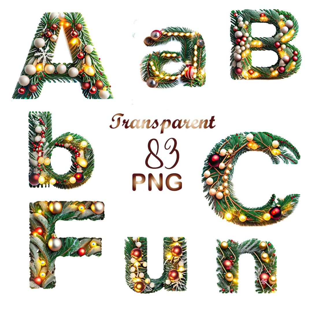 83 Christmas Alphabet Sublimation, Christmas Letters Bundle Clipart PNG ...