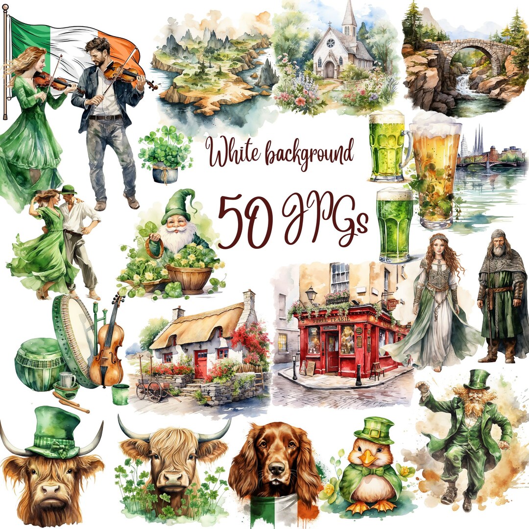 50 Watercolor Irish Culture Clipart, Ireland Clip Art, Irish Dance Jpg ...