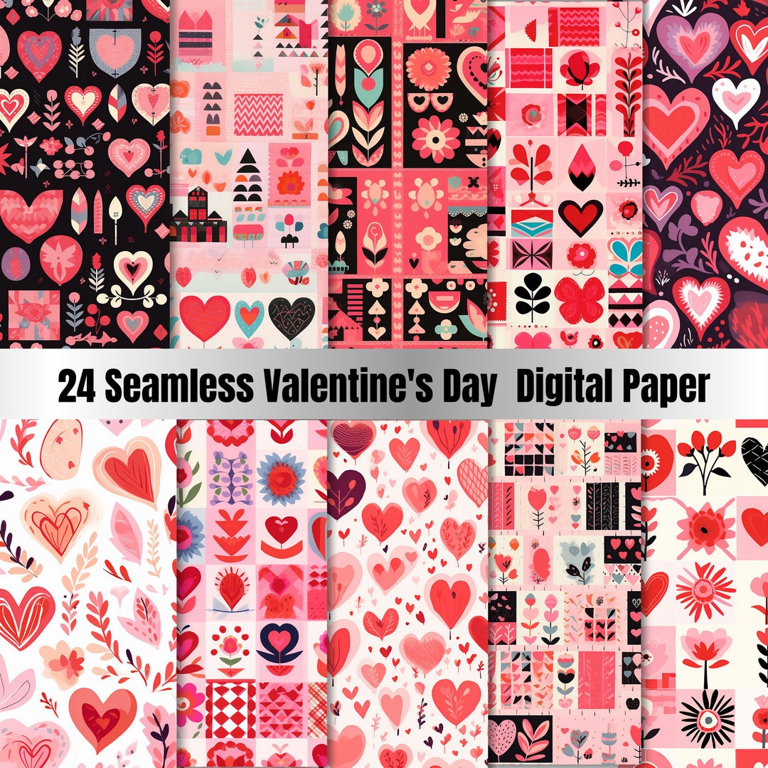 24 Seamless Valentine Digital Paper,valentine Digital Paper,valentines ...