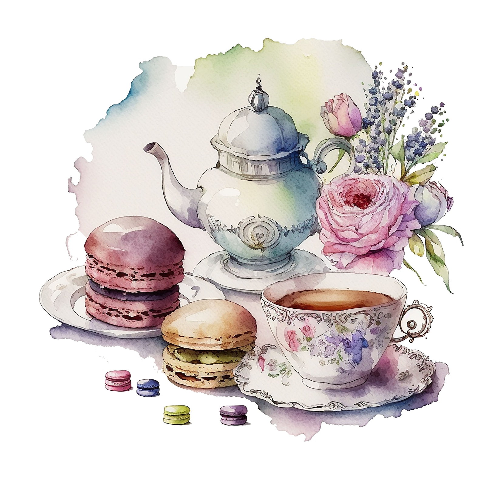 10 Watercolor Tea Party Clipart, Jpgs, Digital Planner, Paper Crafts ...