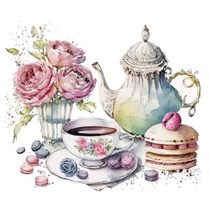 10 Watercolor Tea Party Clipart, Jpgs, Digital Planner, Paper Crafts ...