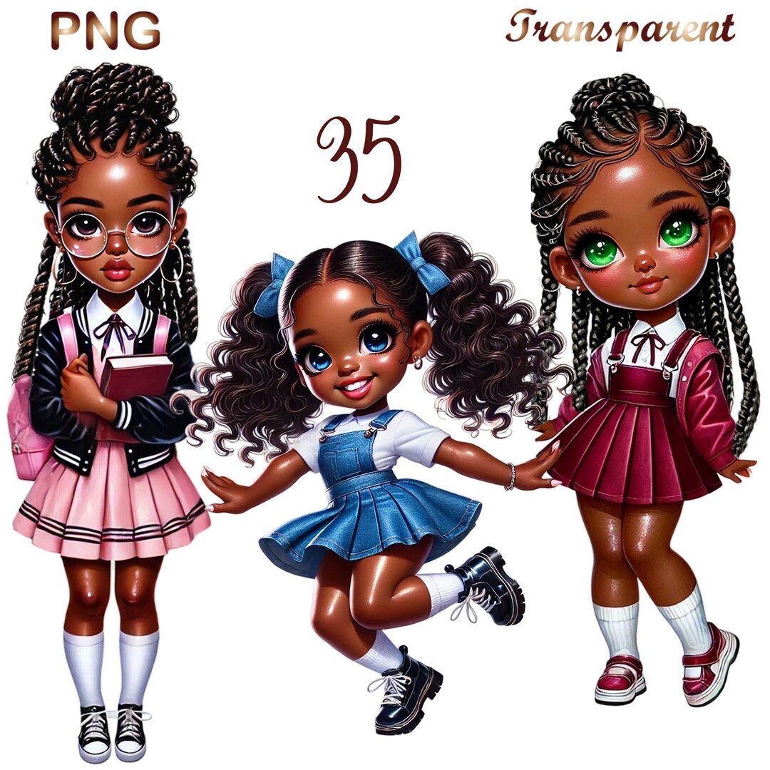 35 PNG, Black School Girls Clipart Bundle,set 1,black Cute Educational ...