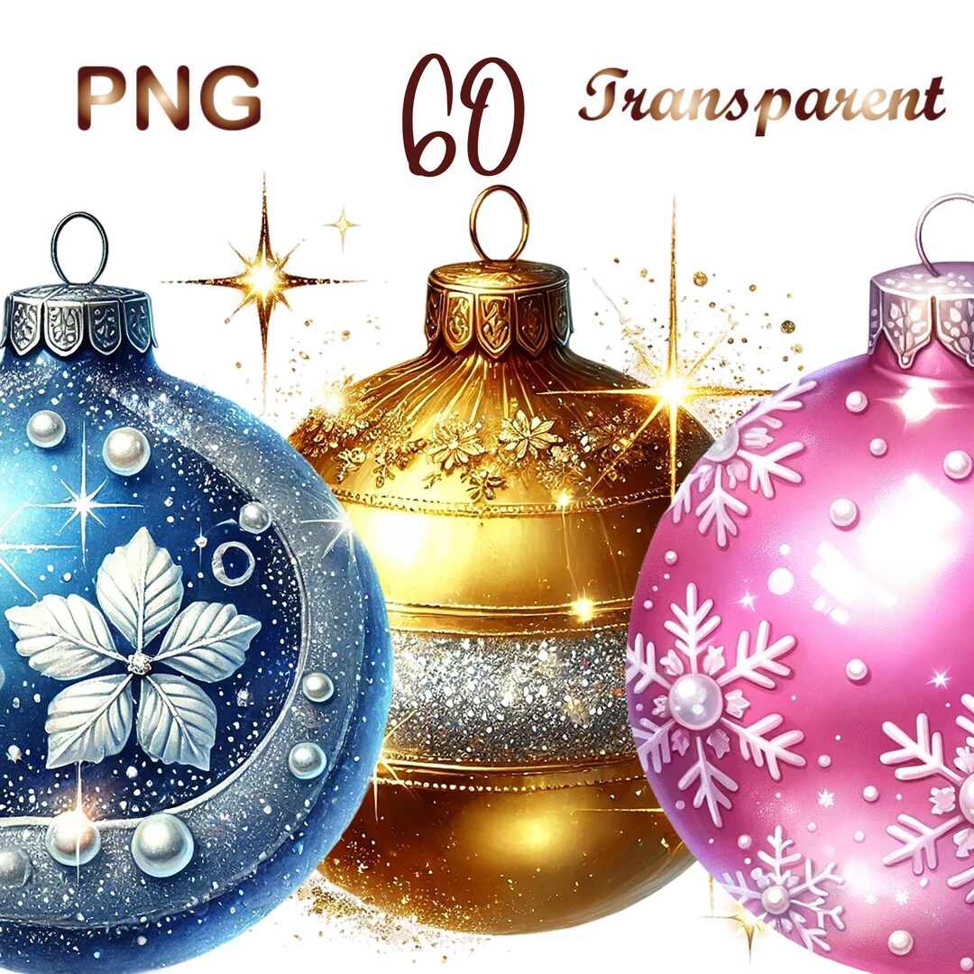 Christmas Ornaments Clipart Bundle, Set1, 60 PNG Festive Decoration ...